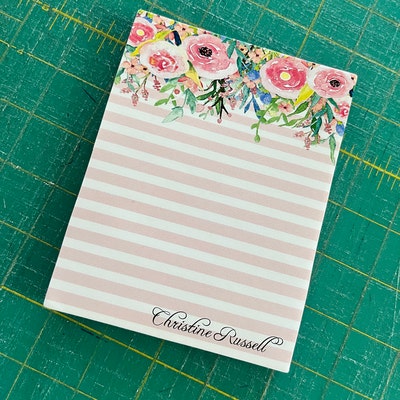 Personalized Notepad, Pink Watercolor Floral, Floral Notepad ...