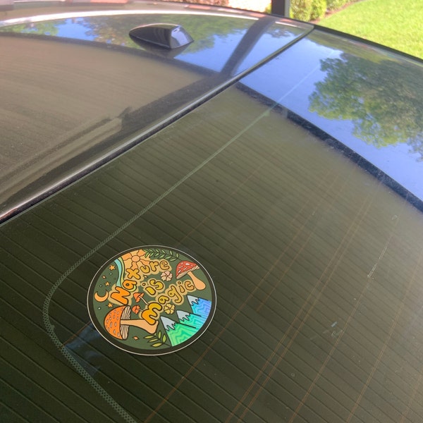 Nature is Magic Holographic Sticker – Trippy Mountains, Mushrooms, Sun ...