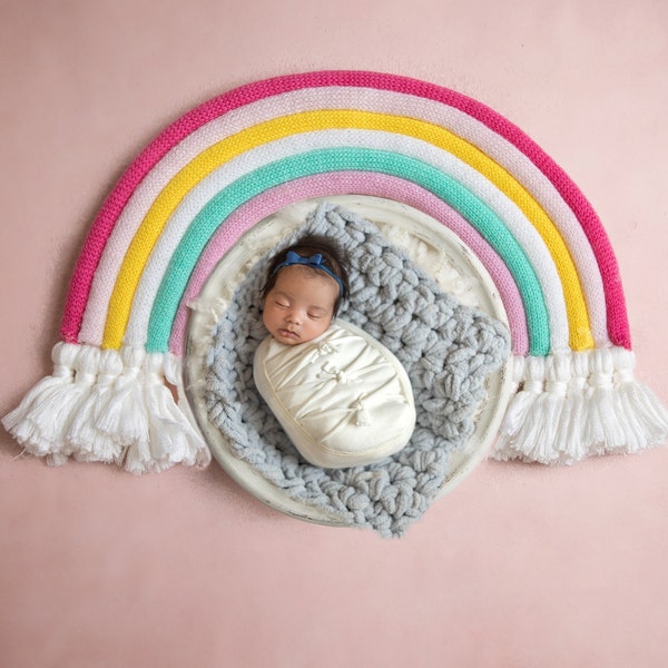 Rainbow Baby Newborn Digital Backdrop Colorful Rainbow Over Wooden Bowl ...