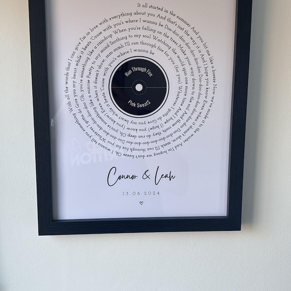 Personalised Vinyl Lyric Anniversary Wedding Print Frame & Gift | Our ...