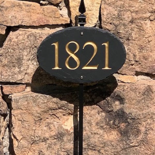 STONE House Numbers Slate Address Plaque / LAWN STAKE / Carved / Marker ...