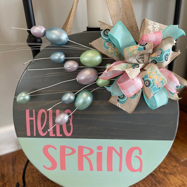Springtime Bow, Hello Spring, Aqua Blue Truck, Flowers, Pink, White ...