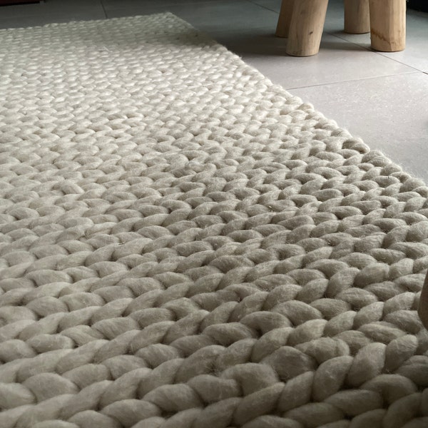 The Indoor Store - Hand Woven Chunky Wool Area Rug, Ivory/off-white ...