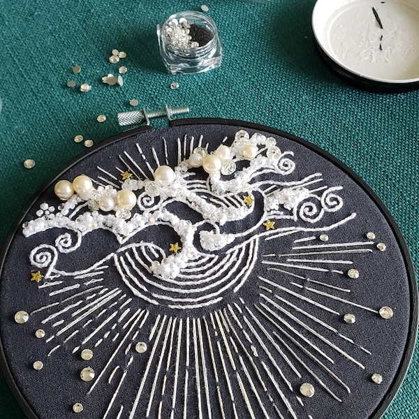 Full Moon Embroidery Kit, Sewing Kit, Embroidery Pattern, Beginners ...