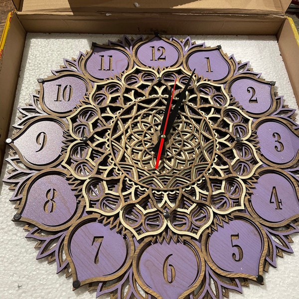 Colorful Mandala Wooden Wall Clock, Multi Layer Wall Clock, Wood Tier ...