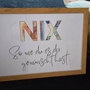 Geldgeschenk NIX, PDF Vorlage zum Ausdrucken, Geburtstagsgeschenk ...