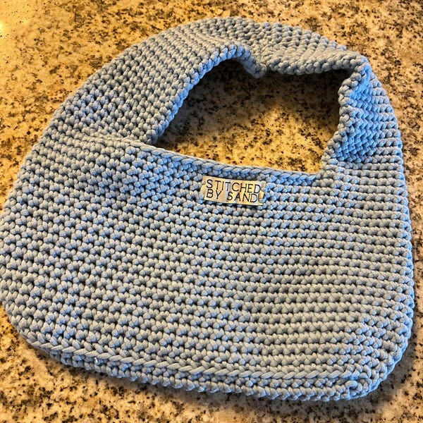 Handmade Baby Blue Crochet Beach Bag, Soft Girl Summer Tote, Lined ...