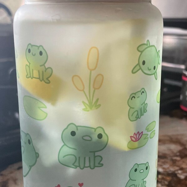 16oz Glass Cup/ Frogs / Kawaii / Glass Cup With Lid/ - Etsy