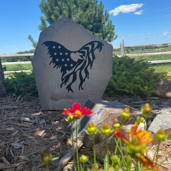 Eagle American Flag Rock - Landscape Stone - Engraved -garden Stone ...