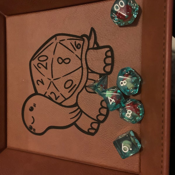 D20 Turtle Dice Tray | Foldable Leather Tortoise Tray for Tabletop RPG ...