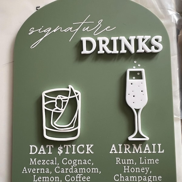 Signature Drinks Bar Sign With Icons Pictured Signature Drinks Bar Sign ...
