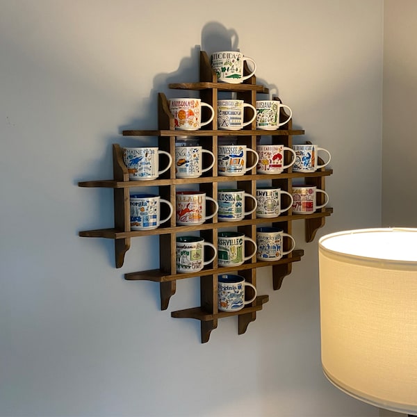 Rustic Wood Coffee Mug Rack: Wall Mounted Tea Cup Display Shelf - Etsy