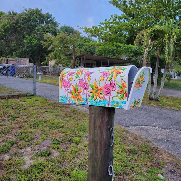 Colorful Flower Whimsical Mailbox, Hand Painted Mailbox, Decorative ...