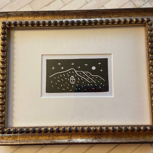 Landscape Block Print, Linocut, Lino Print, Block Print Art, Bohemian ...