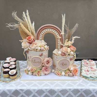 Vintage Blue Mini Rainbow Individual Macrame Rainbow Wood Bead Boho ...