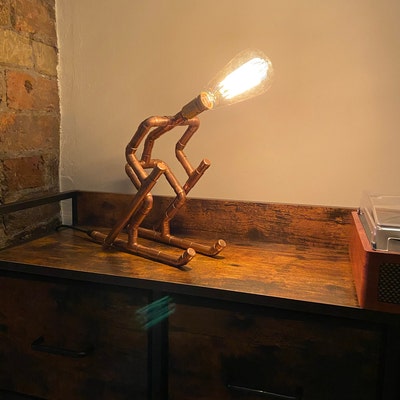 Copper Pipe Lamp Sitting Man Retro Handmade Unique Gift Edison Light ...