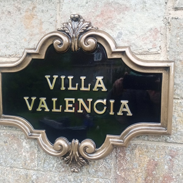 Floral Roses Garden House Sign, House Name Sign in Cold Cast Bronze and ...
