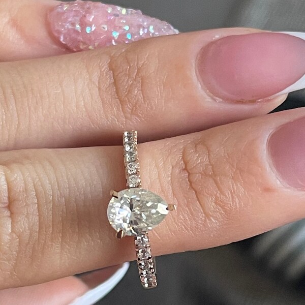 14K Rose Gold Anniversary Ring 1.25 CT Pear Cut Moissanite Engagement ...