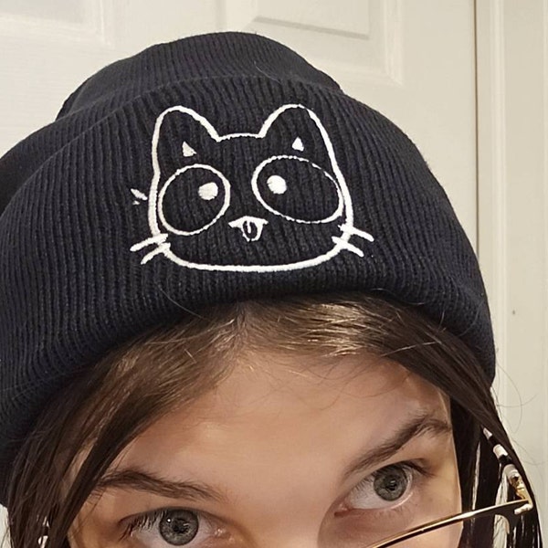 Not of This World, Alien Cat Embroidered Beanie, Adult Unisex, Cuffed ...