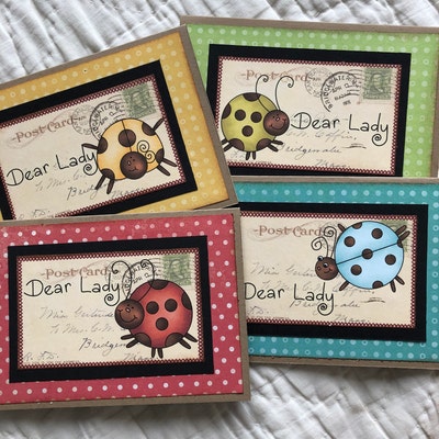 Printable Ladybug Tags With Vintage Postcard Background Primitive Style ...