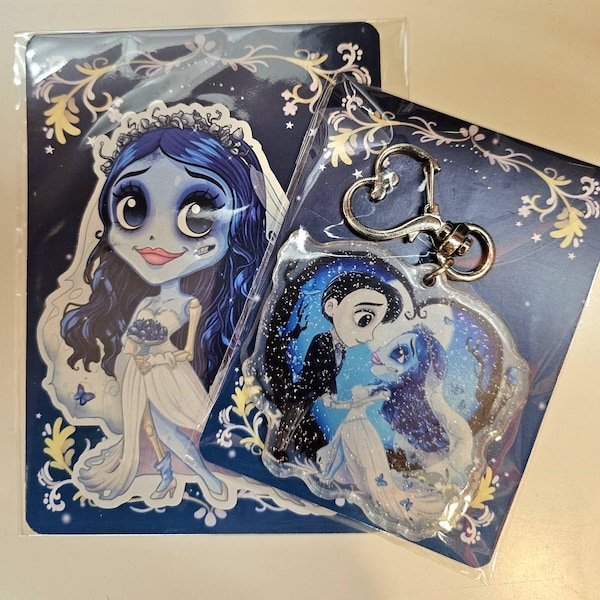 Keychains Corpse Bride Emily Victor Halloween Acrylic Charms Cute Love ...