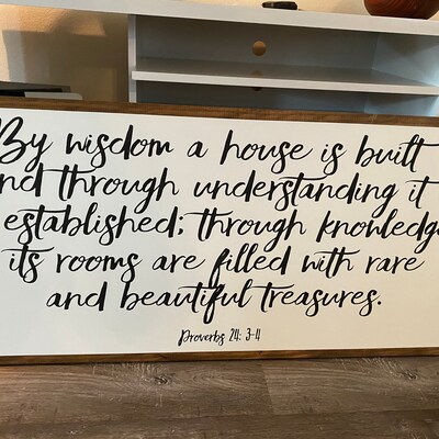 By Wisdom A House is Built Wood Sign, Framed Bible Verse, Farmhouse ...