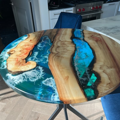 Round Dining Tables, Live Edge Epoxy River Table, Kitchen Table, Dining ...