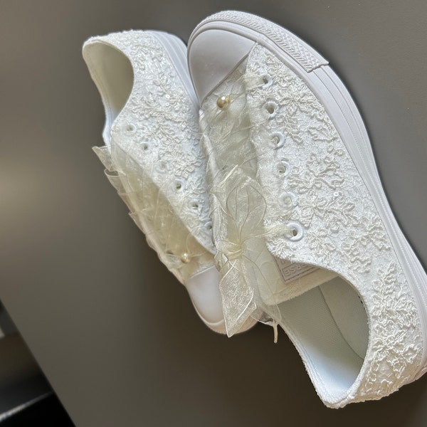 SALE Ivory Wedding Converse, Custom Converse Shoes for Bride ...