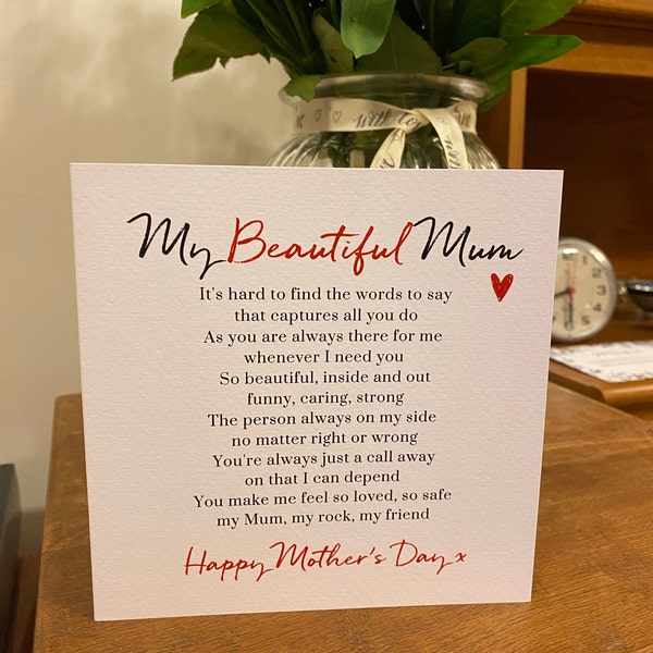 Mum Card, Birthday Card for Mum, Wonderful Mum, Thank You Mum, Mum ...