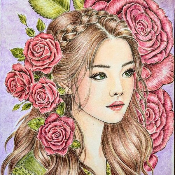 Hana| Adult Coloring Page| Portrait Coloring | Grayscale Coloring ...