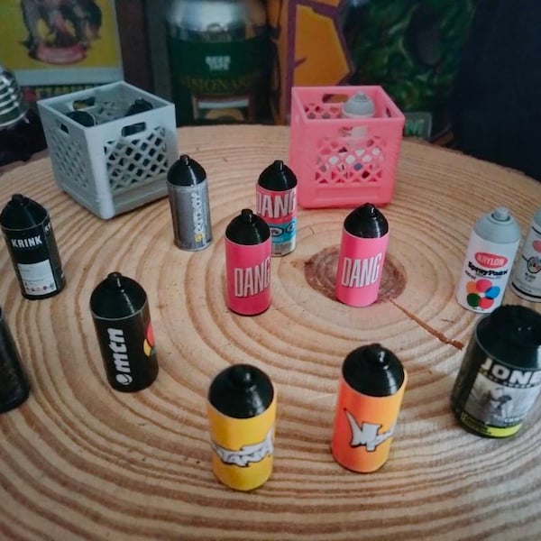 Mini Spray Cans W/ Mini Milk Crate. Perfect for Models, Toys, Pocket ...