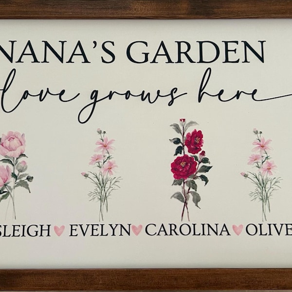 Grandma's Garden, Framed Birth Month Flowers Sign, Grandmas Flower ...