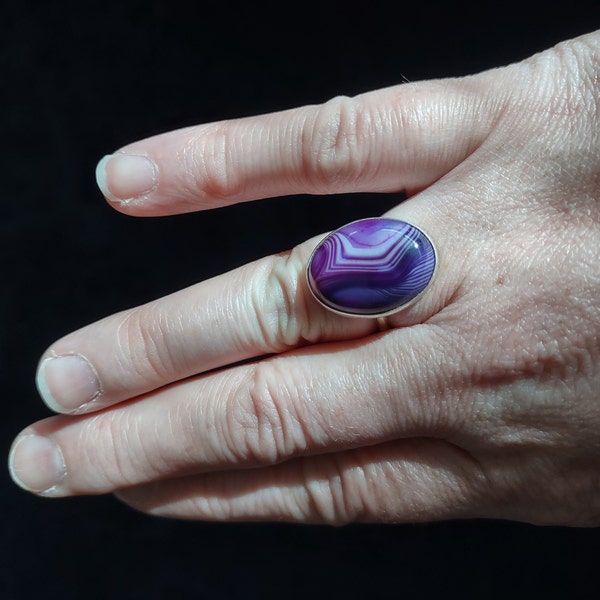 Large Oval Purple Psychedelic Agate Sterling Silver Ring | One of a ...