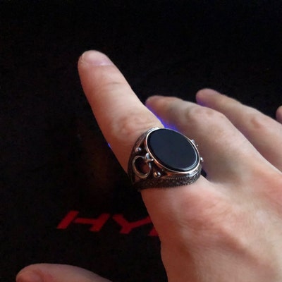 Mens Onyx Occult Ring, Vintage Silver Black Stone Signet Ring, Cool ...