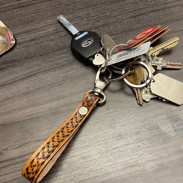 Western Weave Stamped Leather Key Fob - Handmade Western Keychain ...