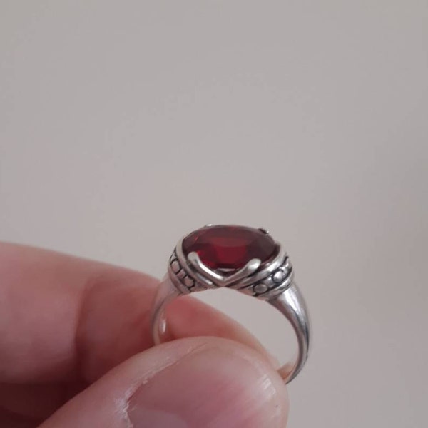 Tribal Ruby Ring, Created Ruby, Red Vintage Ring, Horizontal Ring ...