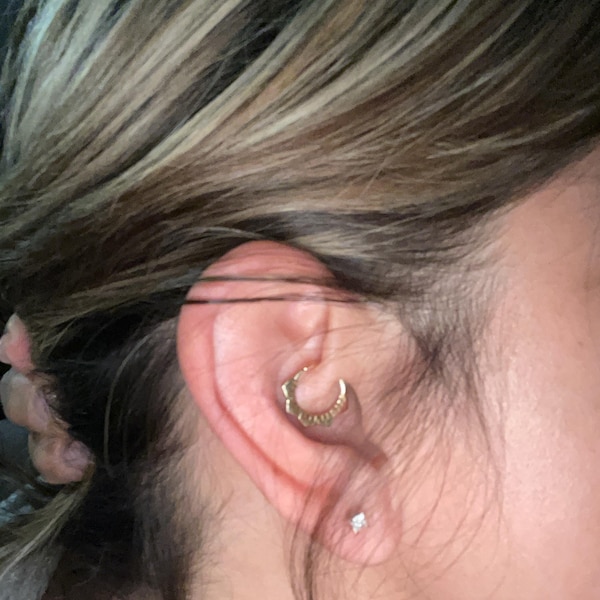 Flower Daith Hoop Earring, 18k Gold Plated Sterling Silver, Conch Hoop ...