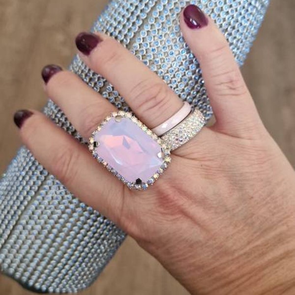 Red Statement Ring, Light Siam Cocktail Ring, Ruby Red Crystal Ring ...