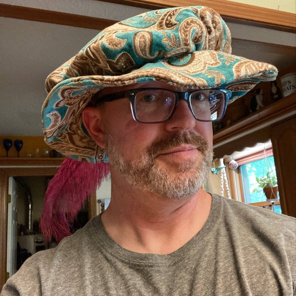 Yellow Striped Chenille Medieval Hat, Renaissance Hat, Fantasy Hat ...