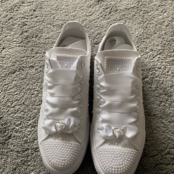 Bridal Wedding Custom White Pearl Converse Wedding Sneakers Bride Converse - Etsy