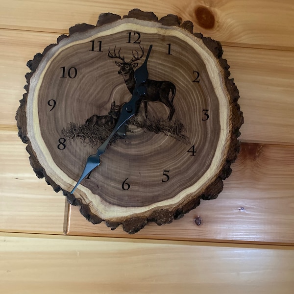 Mule Deer Clock Deer Hunting Art Engraved Wood Clock Hunting Gift ...