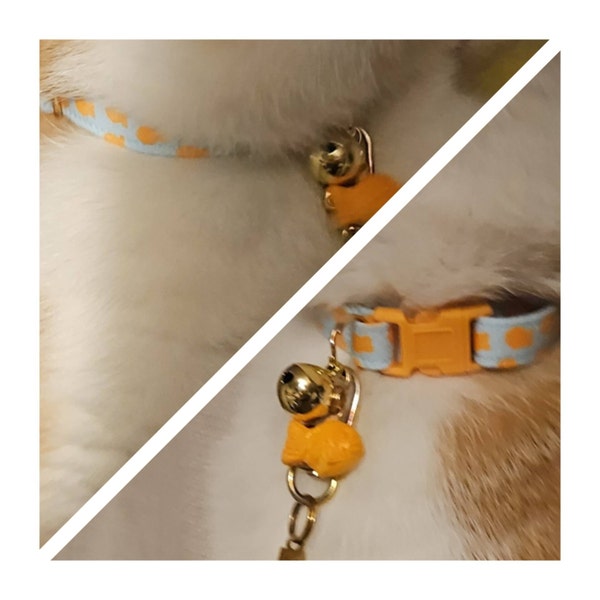 Gold Fish Cat Collar With Bell and Charm, Blue Breakaway Cat Collar ...