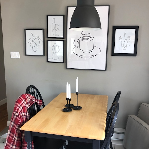 Kitchen Wall Art Set of 5, Line Drawing Kitchen Prints, Housewarming ...