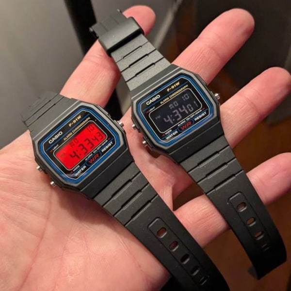 Casio F-91WB Vaporwave Modified Black Casio F91W Blue and Pink Gradient ...