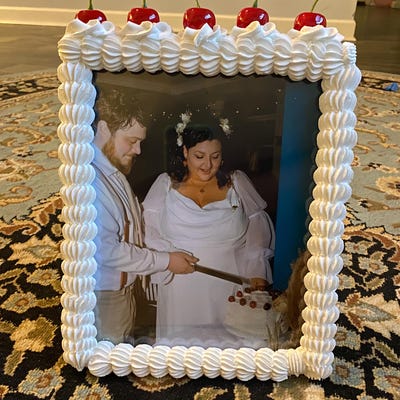 Fake Cake Photo Frame White With Colorful Sprinkles and Cherries on Top ...