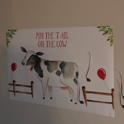 Editable Pin the Tail on the Cow Farm Birthday Game Farm Animals Party ...