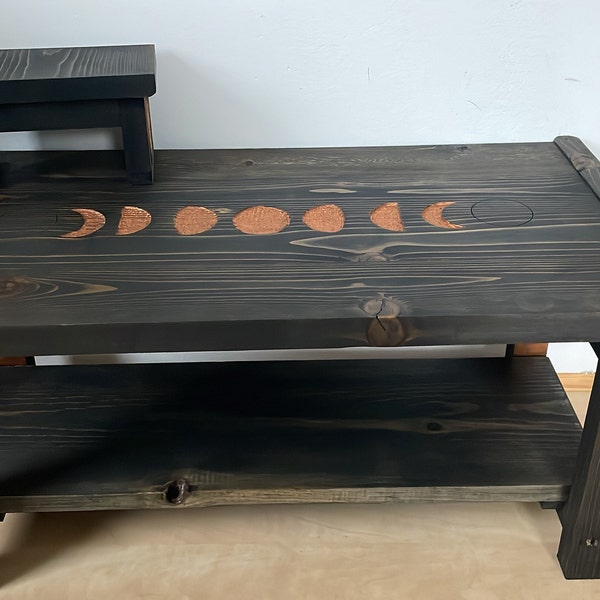 Moon Phases Pedestal Altar Table With Shelf - Etsy