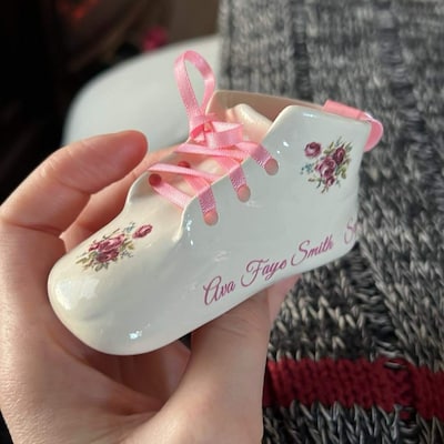 1 Personalized Antique White Ceramic Baby Shoe Bootie Keepsake Newborn ...