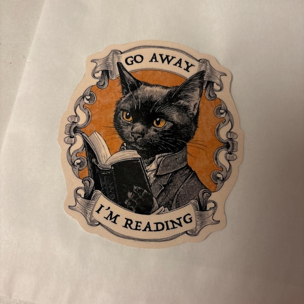 Reading Cat Sticker, Kindle Sticker, Book Cat Sticker, Black Cat ...