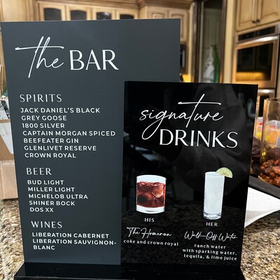 Wedding Acrylic Bar Sign Black Bar Signage Wedding Signature Drinks ...